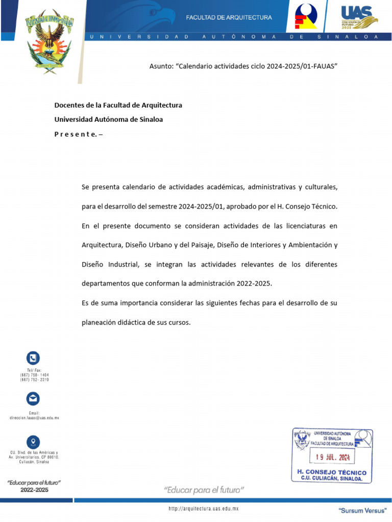 Calendario FAUAS Perido 2024-2025-01-1 | PDF