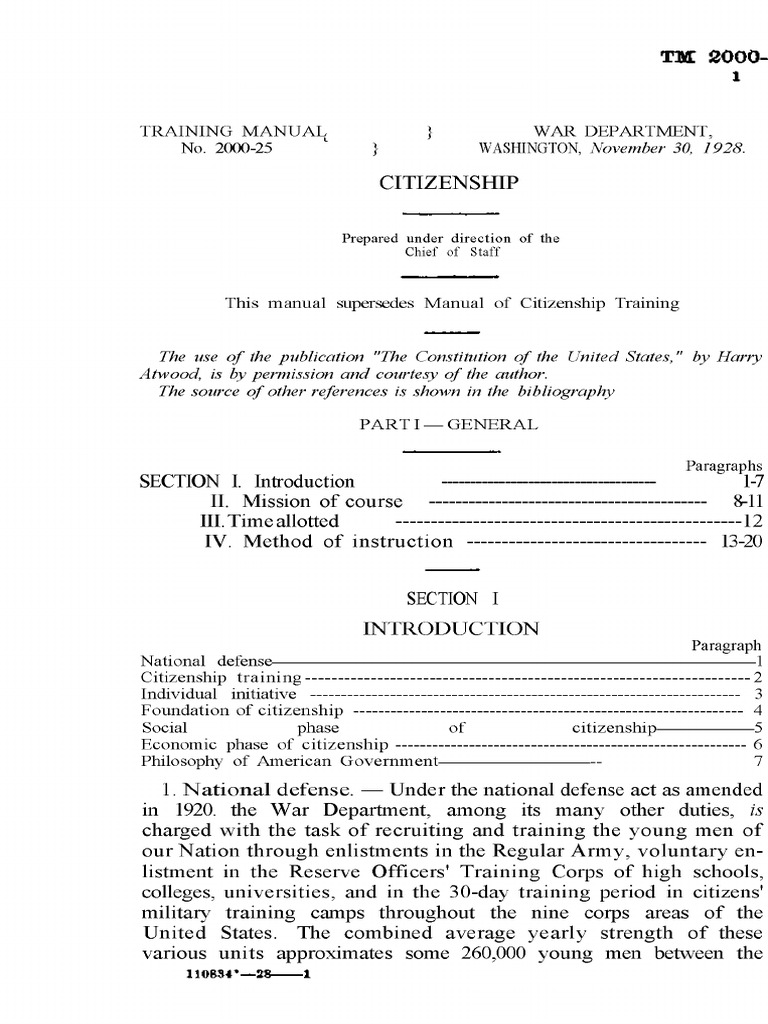 TM 2000-25 Training-Manual Citizenship 1928 | PDF | Citizenship ...