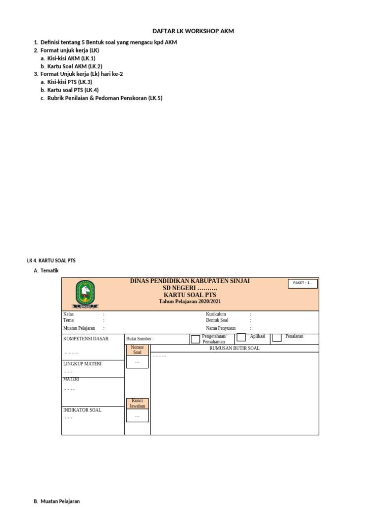 LK. 4 Kartu Soal UTS | PDF