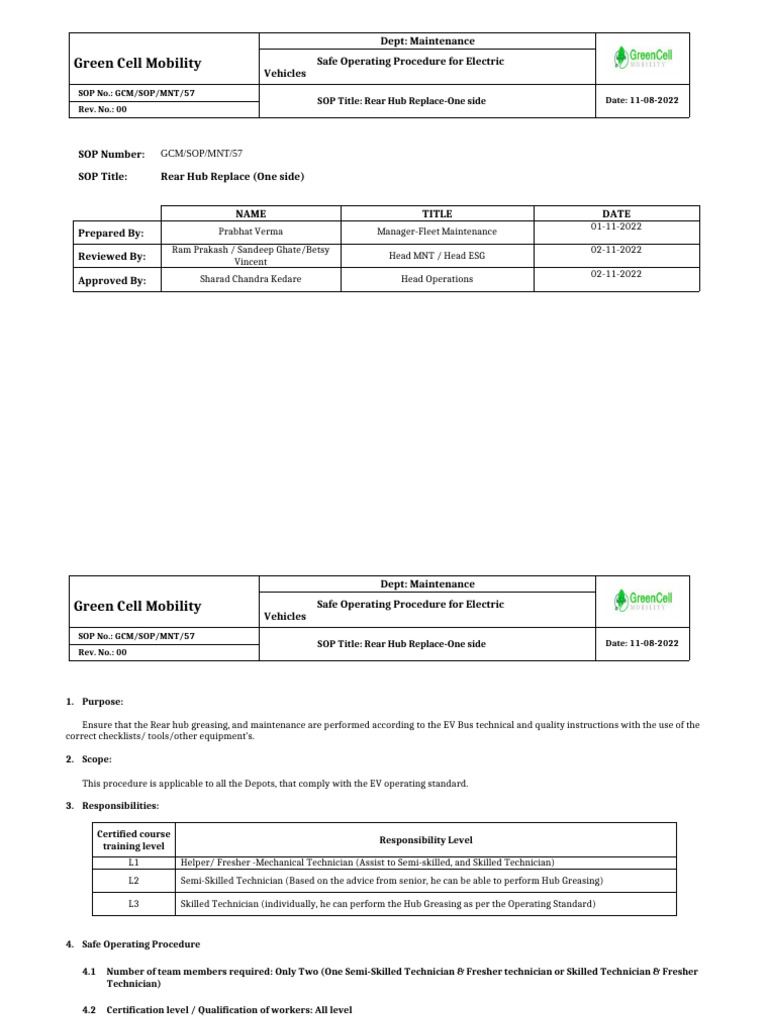57.EV SOP - Rear Hub Replace | PDF