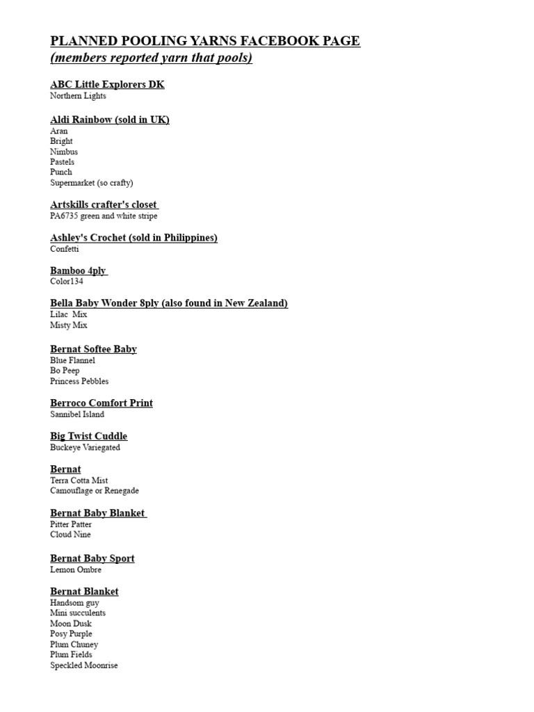 List of Pooling Yarns | PDF