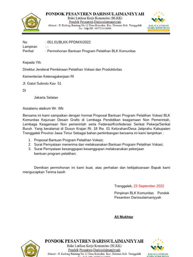 DRAFT SURAT PERNYATAAN, PERMOHONAN, PROPOSAL BANPROG BLKK Fix | PDF