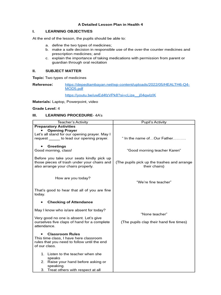 Vidal-A Detailed Lesson Plan in Health 4 | PDF