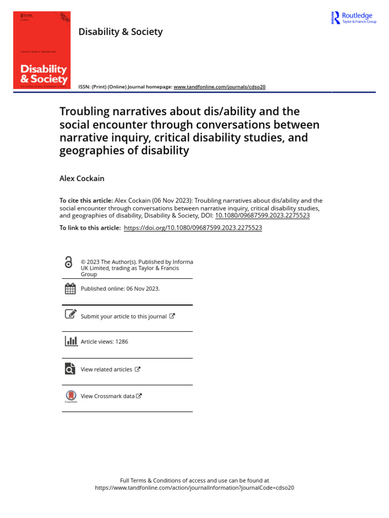 Troubling Narratives About Dis Ability and The Social Encounter Through ...