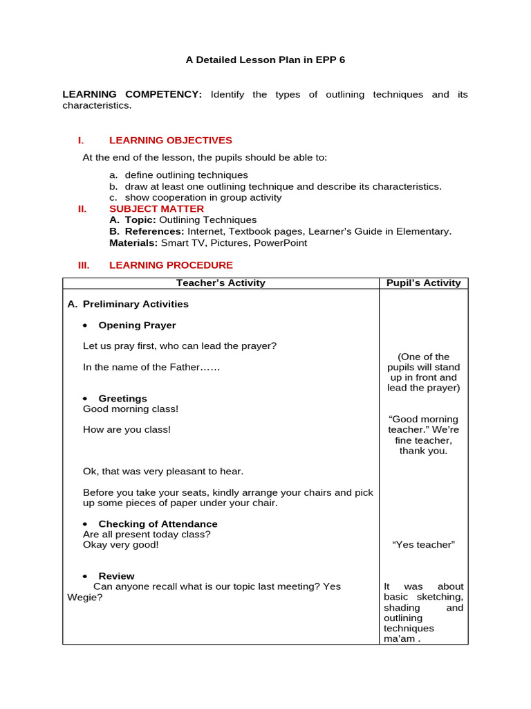 A Detailed Lesson Plan in EPP 6- Vidal and Yuson | PDF