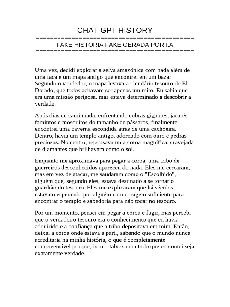 Historia Fake Do Chat GPT | PDF