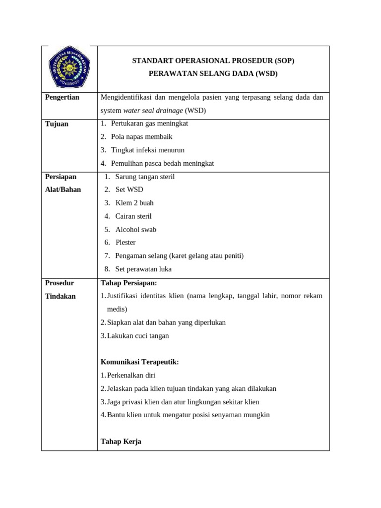 Spo Perawatan Selang Dada Wsd Pdf