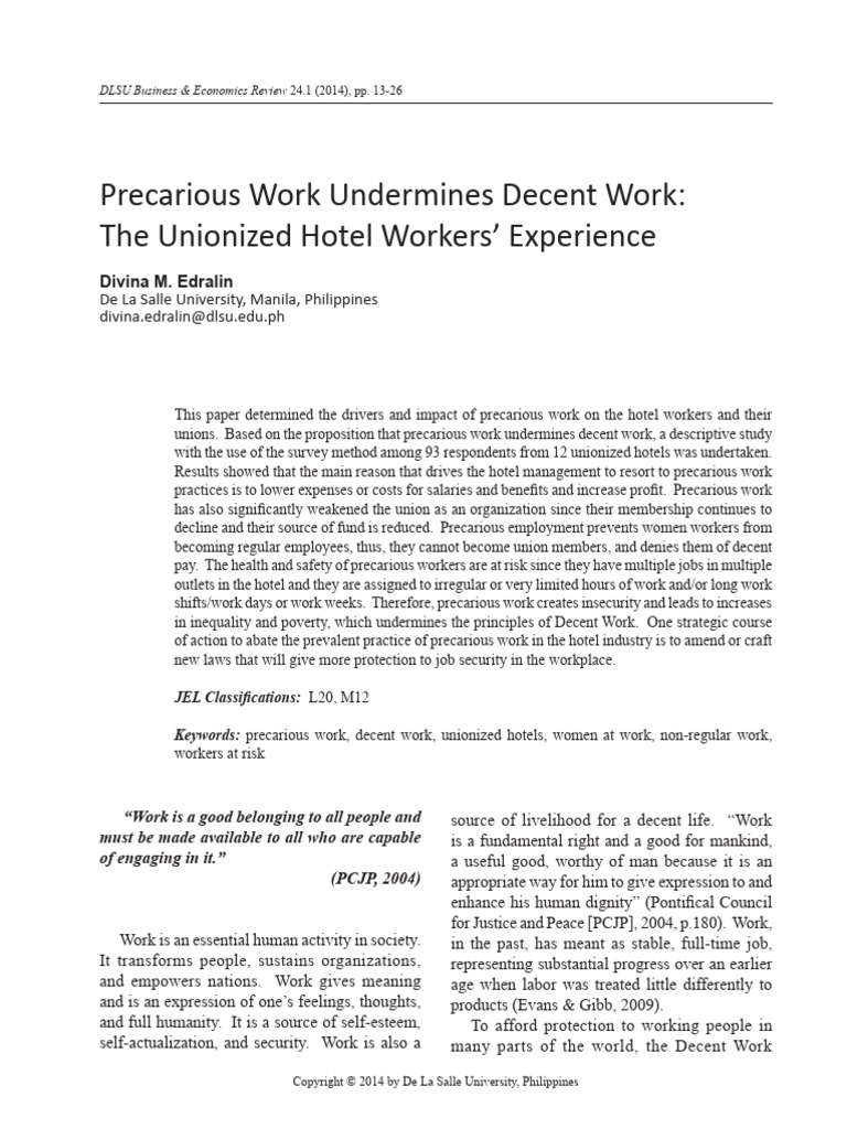 Precarious Work Undermines Decent Work 1 | PDF