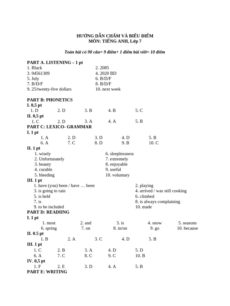 Đáp Án HSG 4 | PDF