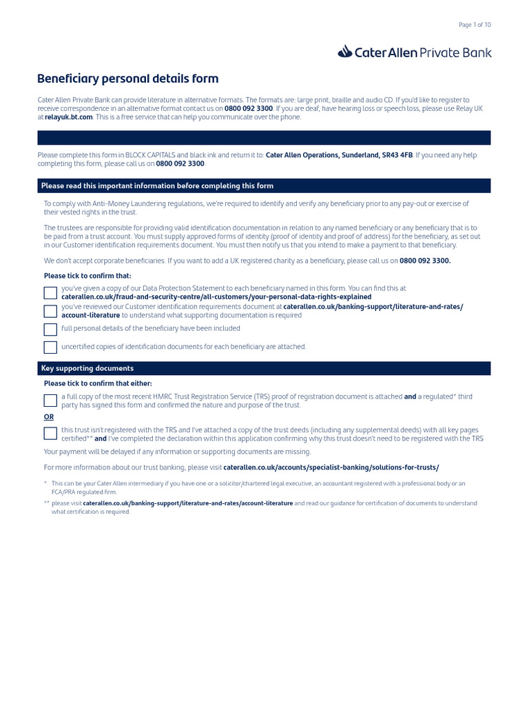 Beneficiary Personal Details Form | PDF | Credit Card | Law