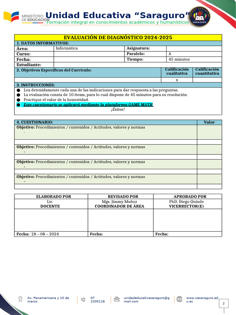 Formato Evaluaciones UES BT | PDF