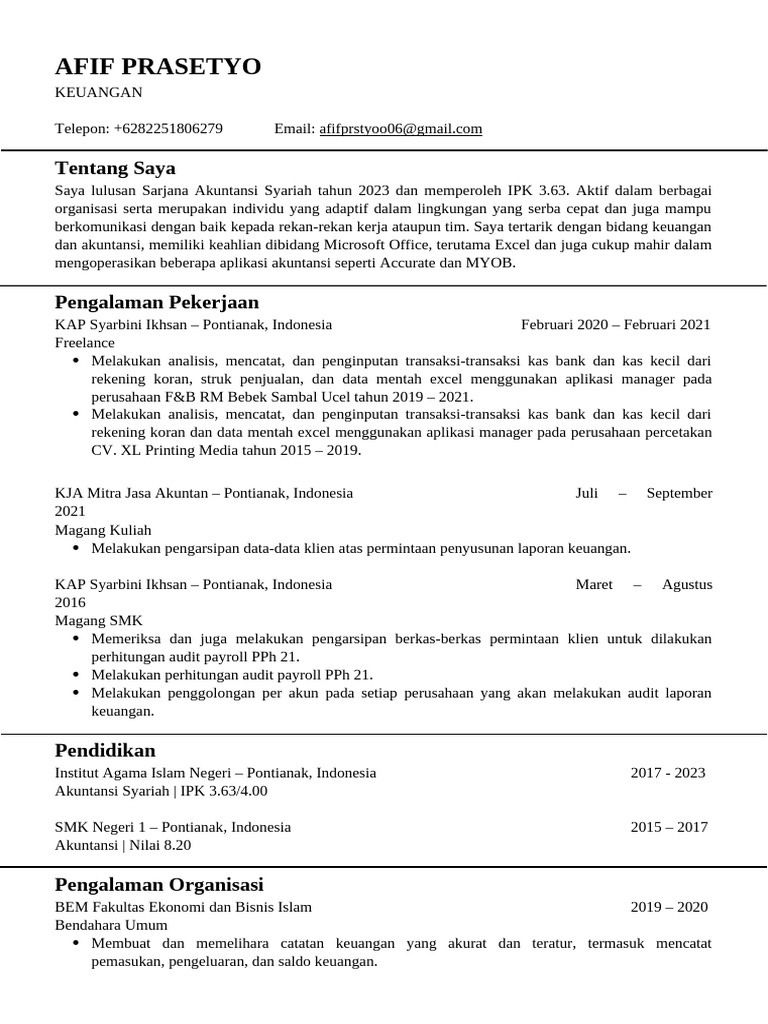 Afif Prasetyo - Curriculum Vitae (ATSFG) | PDF