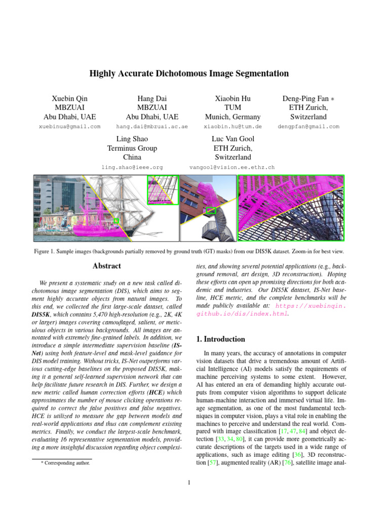Highly Accurate Dichotomous Image Segmentation | PDF