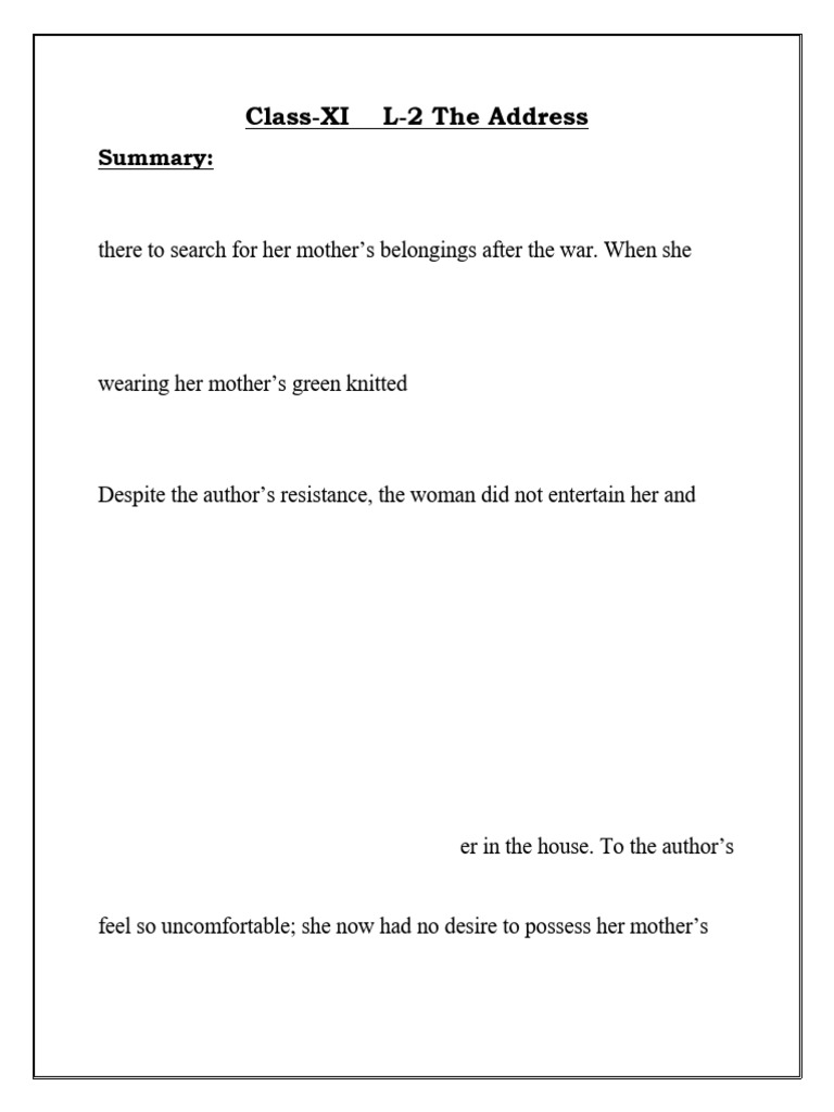 Class-XI Notes of The Address | PDF