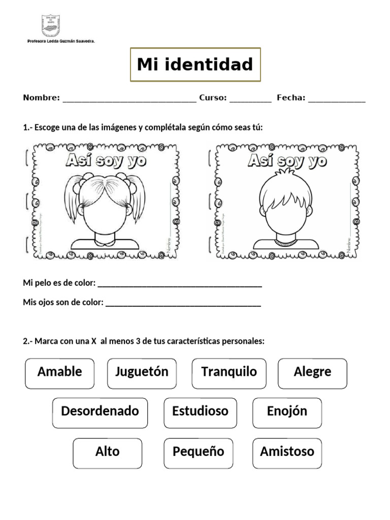 Guía Mi Identidad 1° Basico | PDF