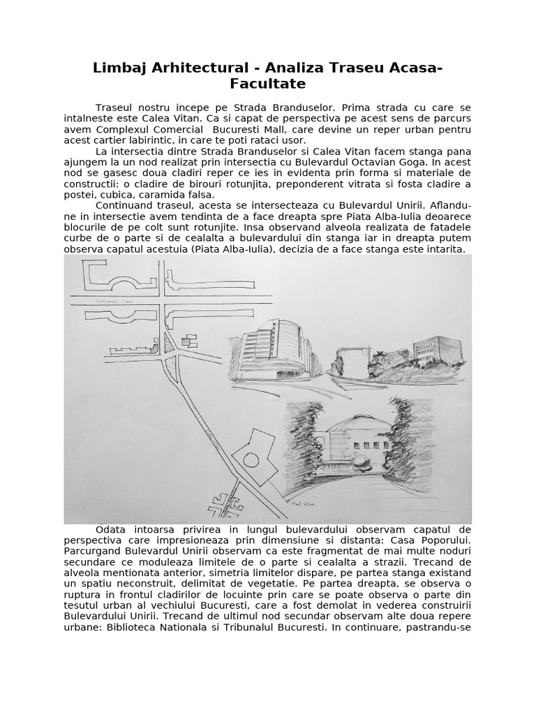 Limbaj Arhitectural - Analiza Traseu Acasa-Facultate | PDF