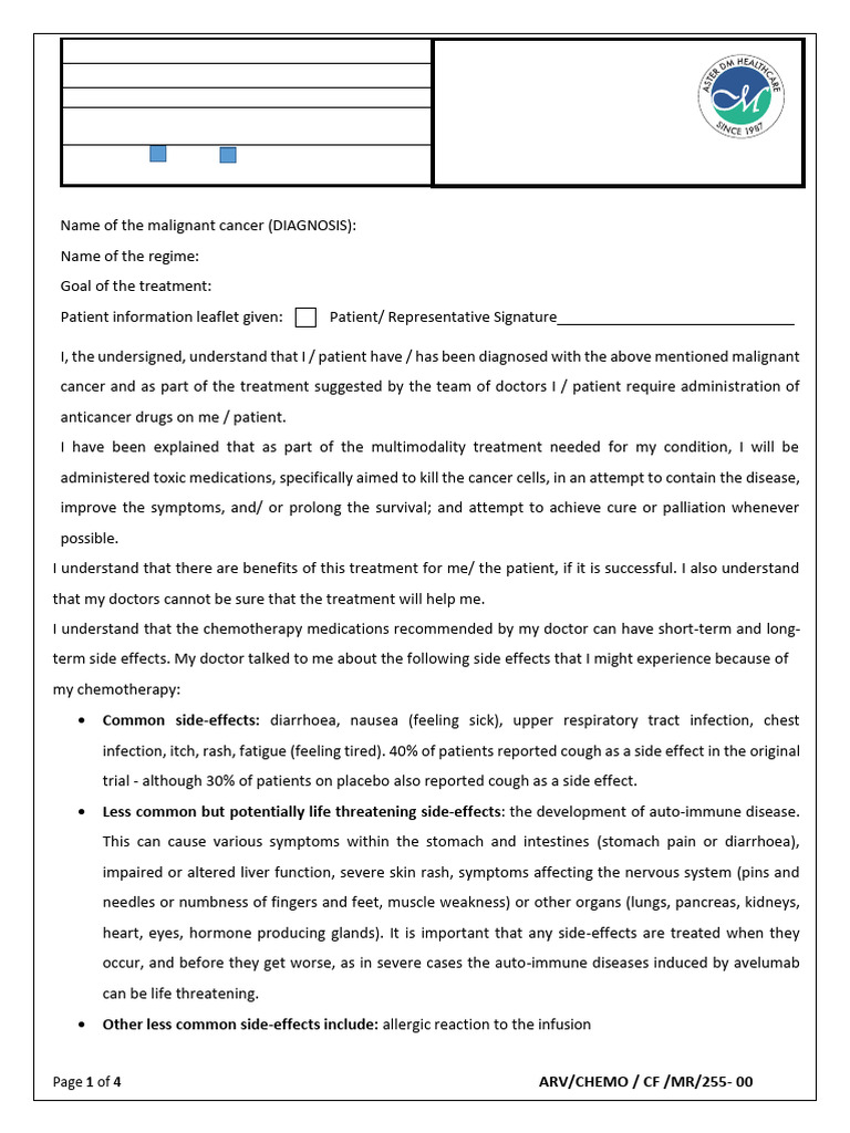 Durvalumab - Chemotherapy Consent | PDF