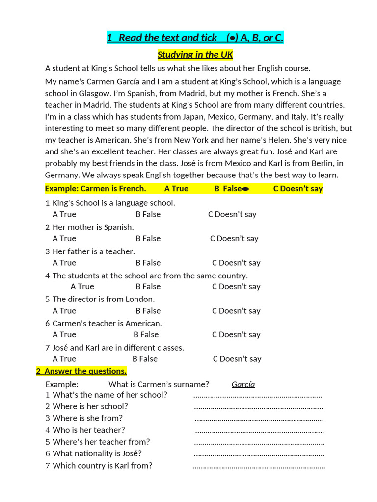 Reading Comprehension Reading Comprehension Exercises - 50238 | PDF