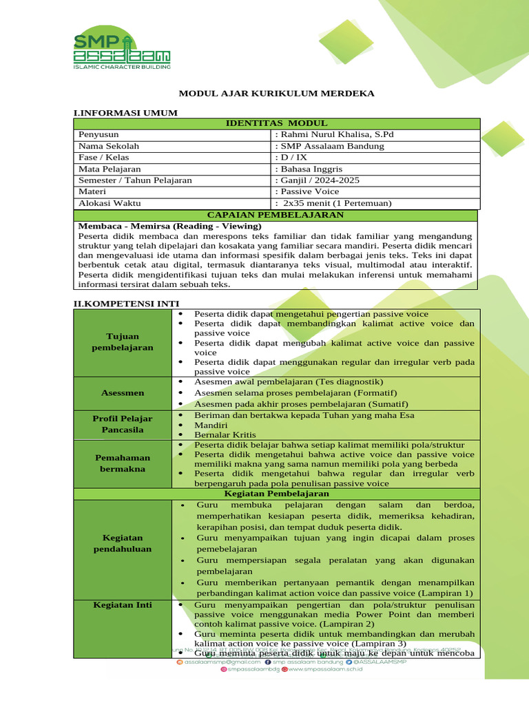 FORMAT MODUL AJAR Supervisi | PDF