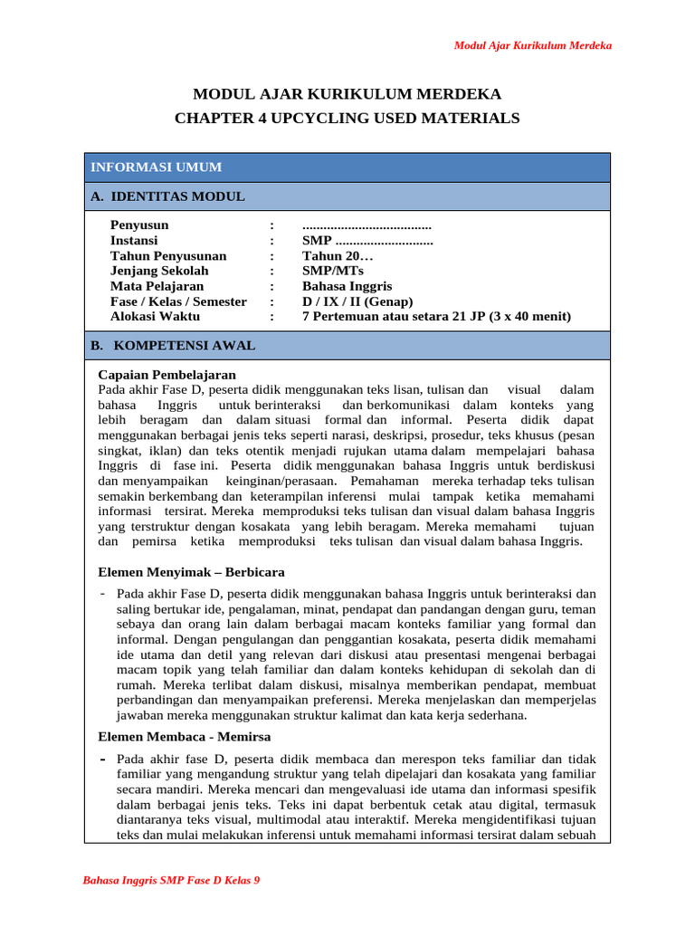 Modul Ajar Chapter 4 Upcycling | PDF