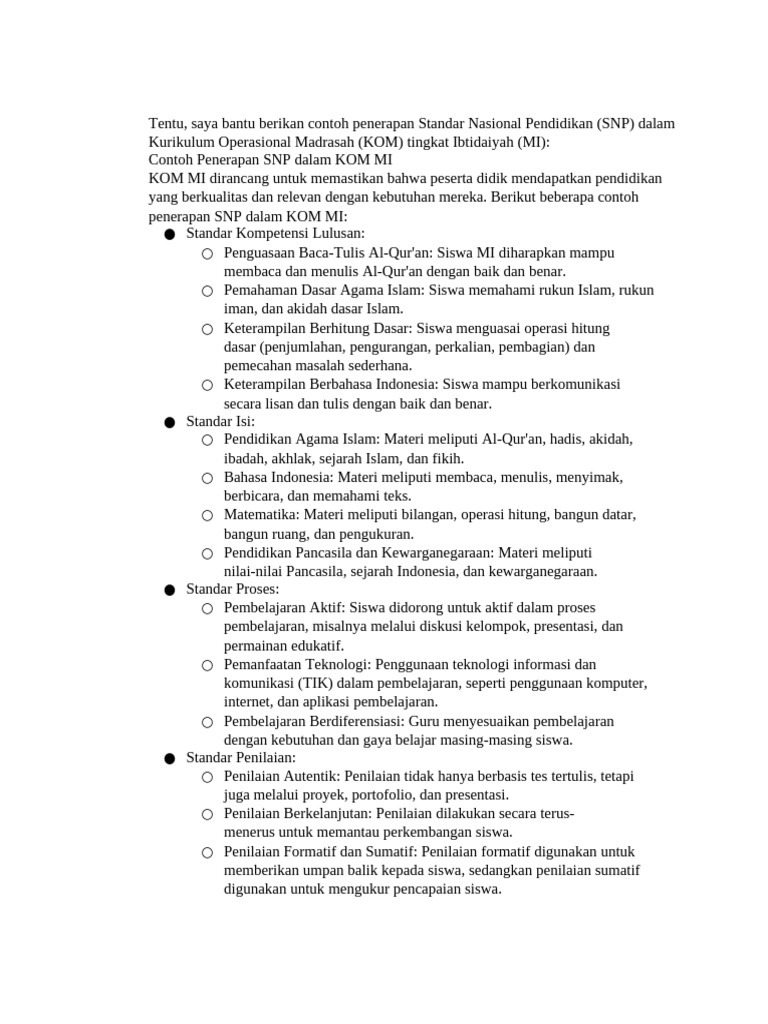 Contoh Standar Nasional Pendidikan Kurikulum Opera... | PDF
