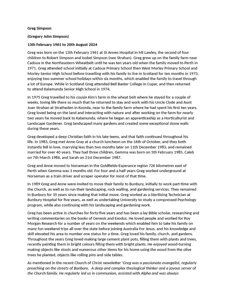 Greg Simpson Obituary v2 | PDF