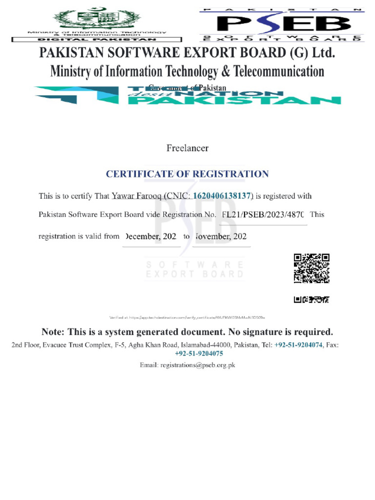 PSEB Freelancer Certificate | PDF