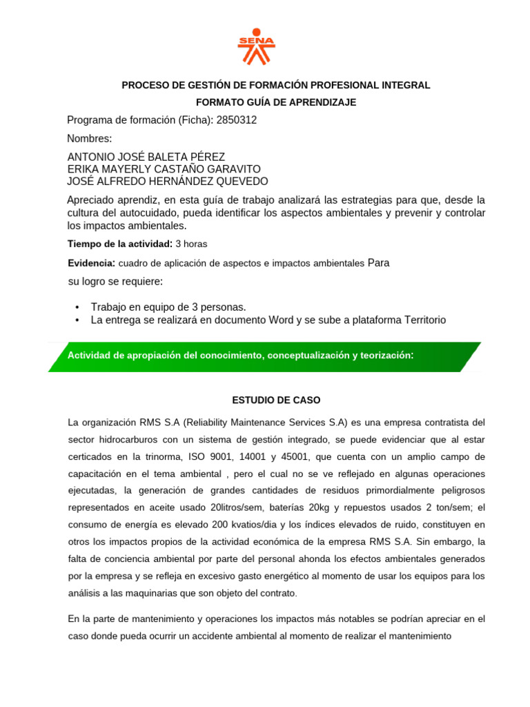 Actividad Gestión ambiental - 1-Estudio de caso HSEQ | PDF
