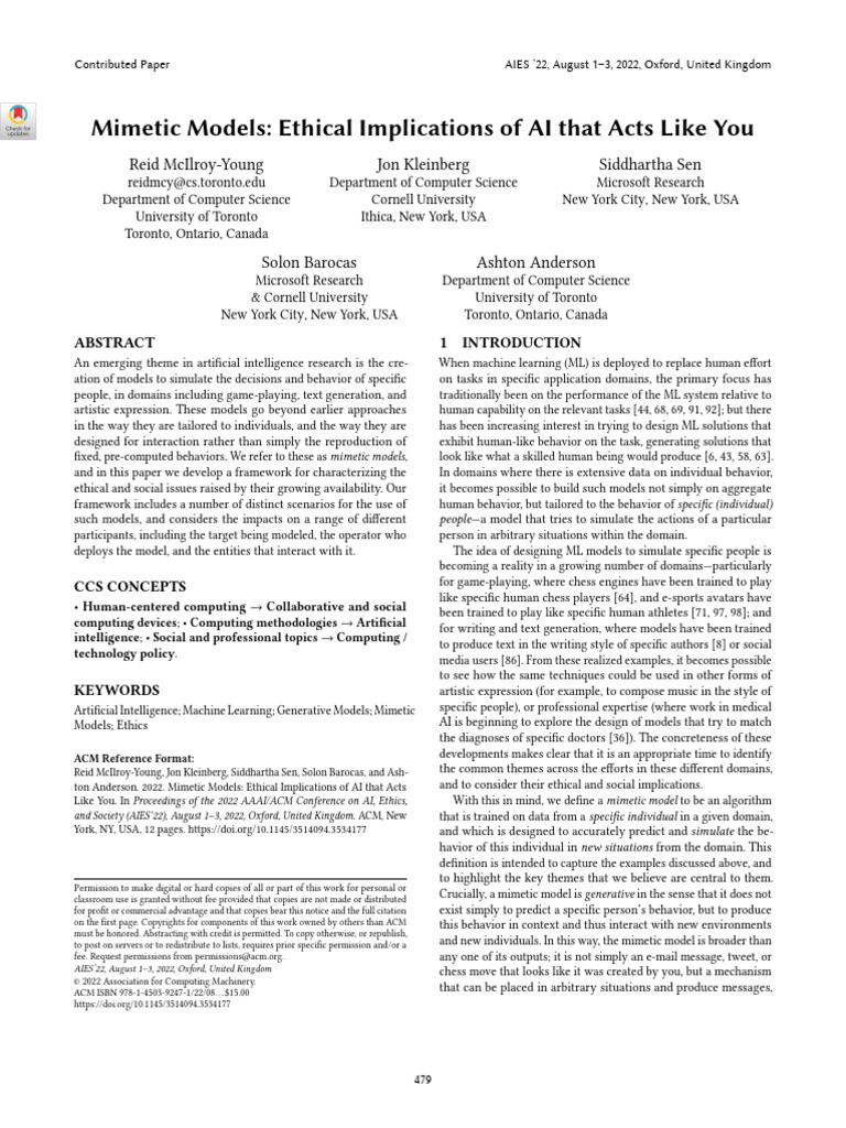 Mimetic Models: Ethical Implications of AI That Acts Like You | PDF