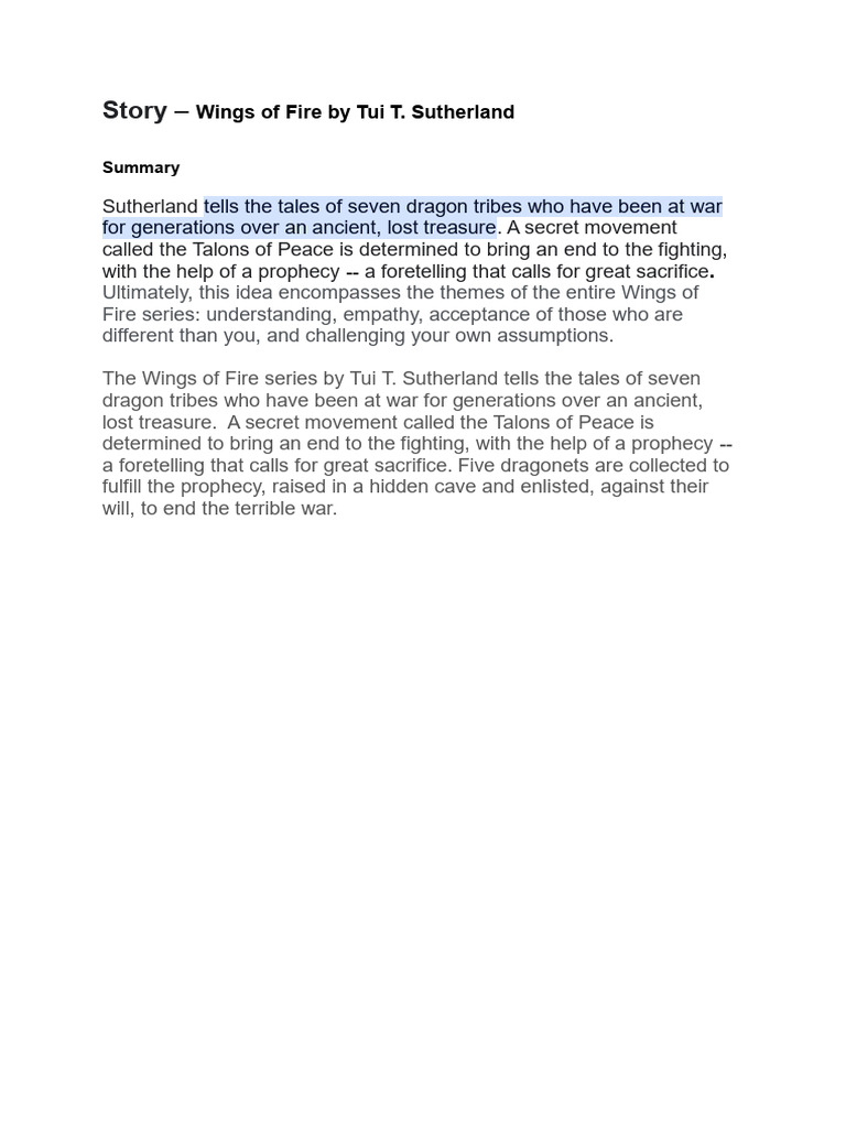 Wings of Fire by Tui T. Sutherland | PDF