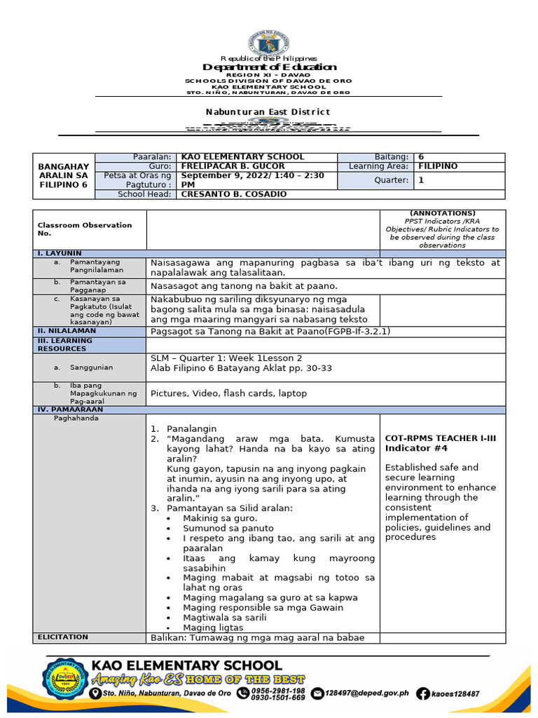 Co1 - 2022-2023 Filipino 6 | PDF