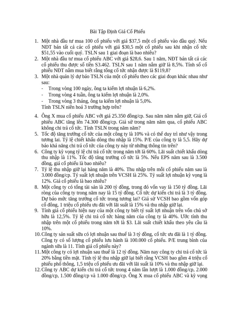 Bai Tap CP - TTCK | PDF