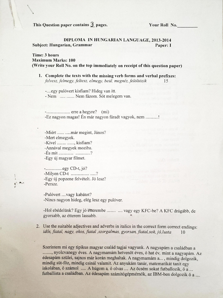 Question Papers - Hungarian Diploma | PDF