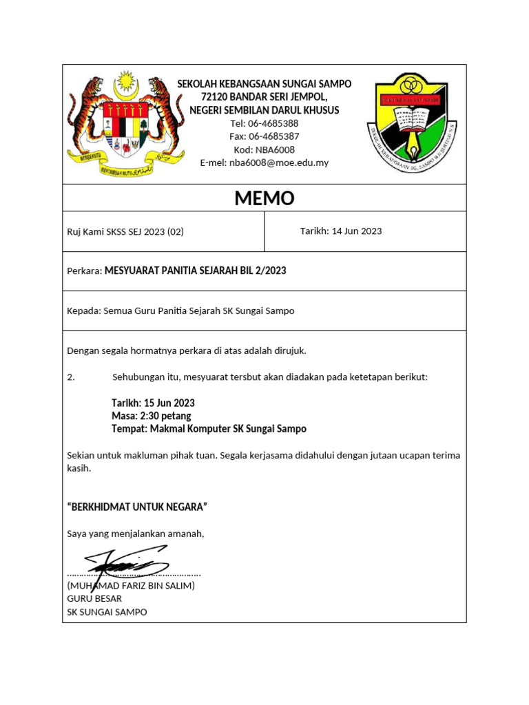 Memo Panggilan Mesyuarat | PDF