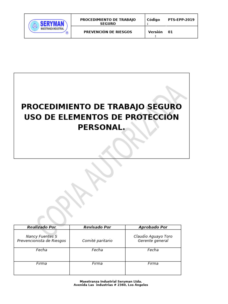 Procedimiento Uso Epp | PDF