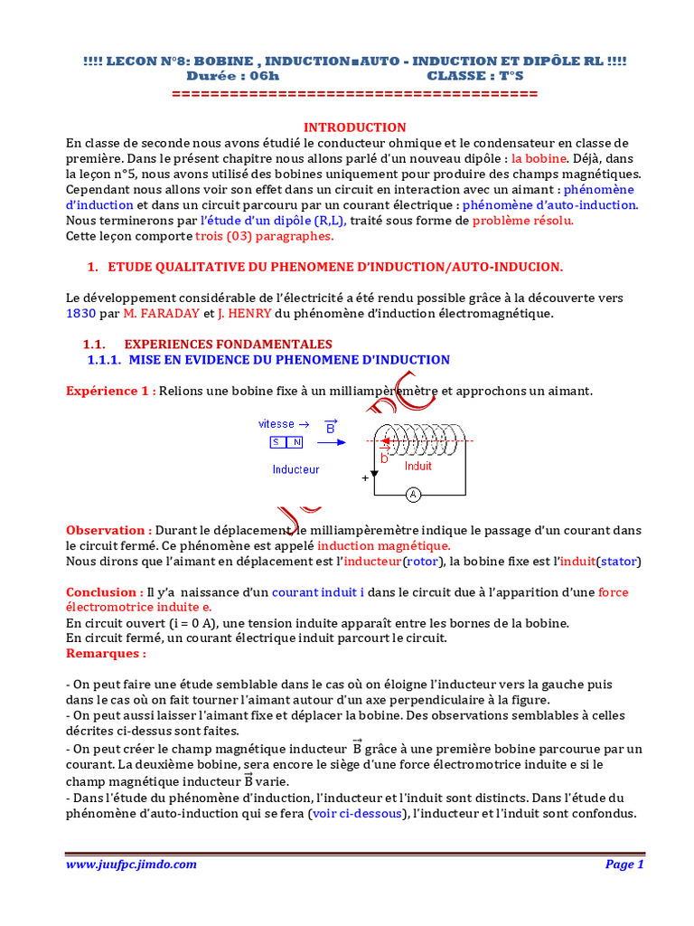 P8 Cours TS BOBINE - INDUCTION ET DIPÔLE RL | PDF