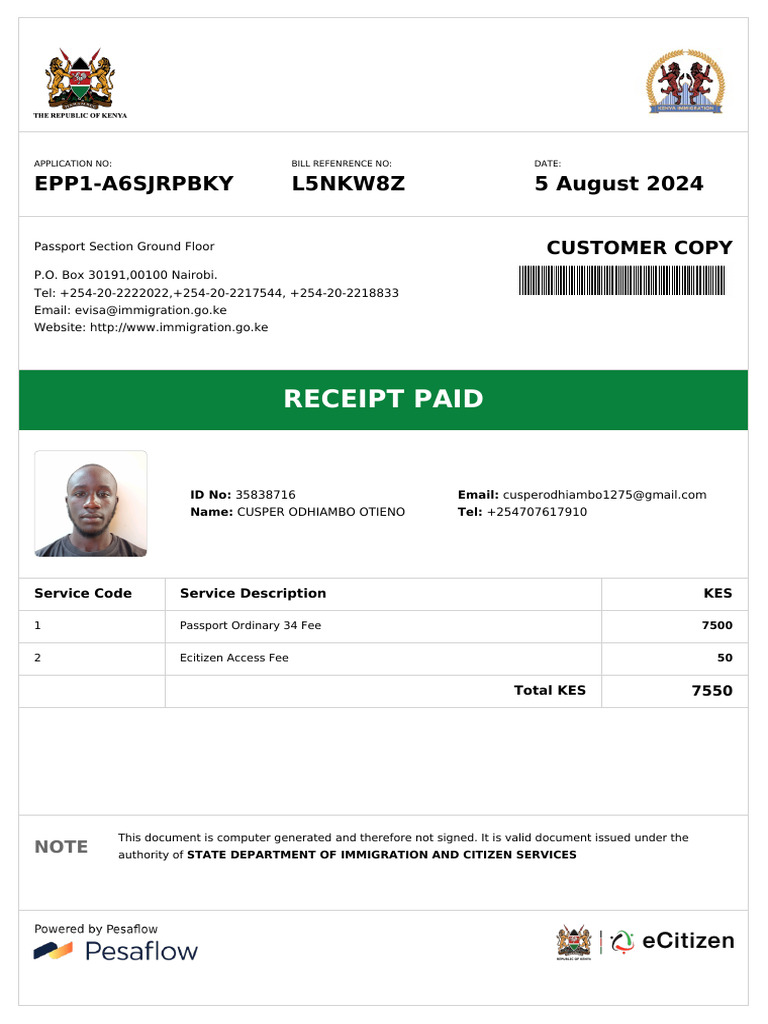 Epp1-A6sjrpbky-Immigration Receipt | PDF