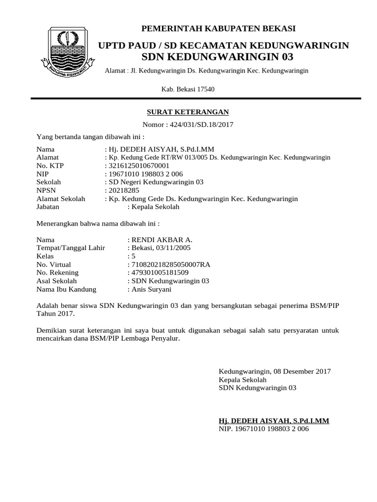 Surat Keterangan Untuk Kip | PDF | Wellness