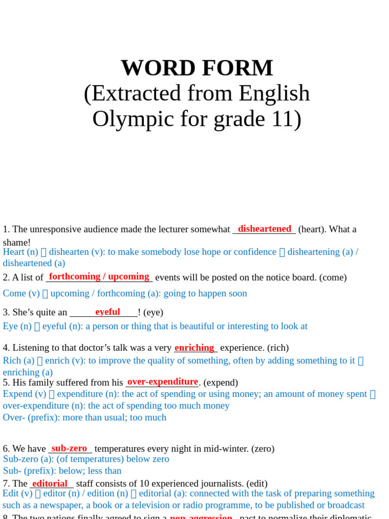 Word Form Practice Key | PDF