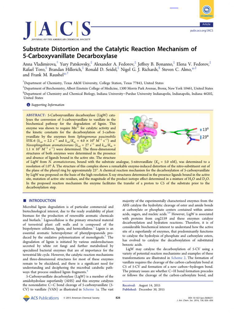 Vladimirova Et Al 2016 Substrate Distortion and The Catalytic Reaction ...