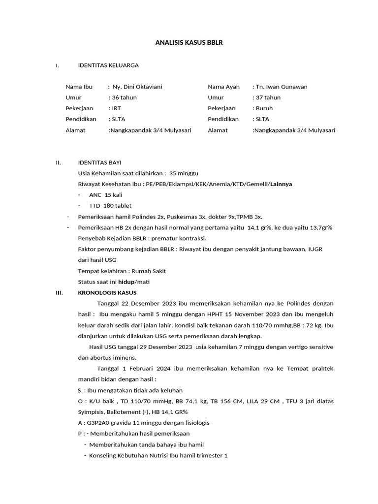 Analisis Kasus Bblr. Dini | PDF