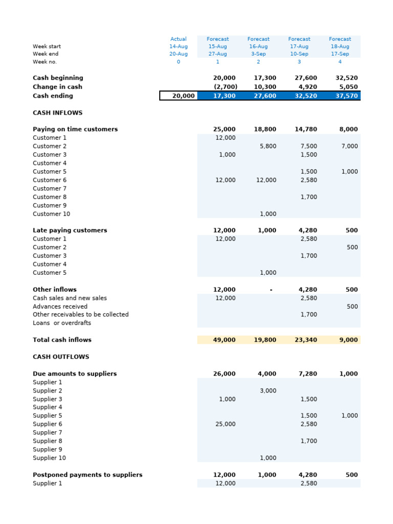 Weekly Cash Flow Forecast | PDF