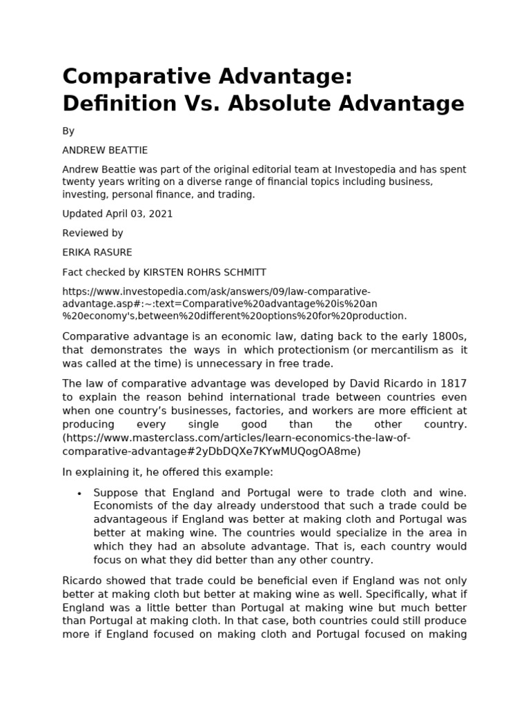 Lesson 4 COMPARATIVE ADVANTAGE | PDF