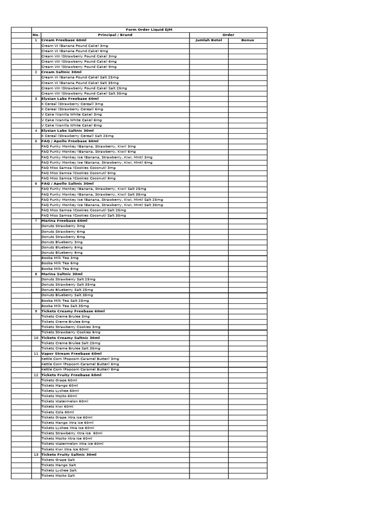 Form Order Liquid EJM Revisi | PDF