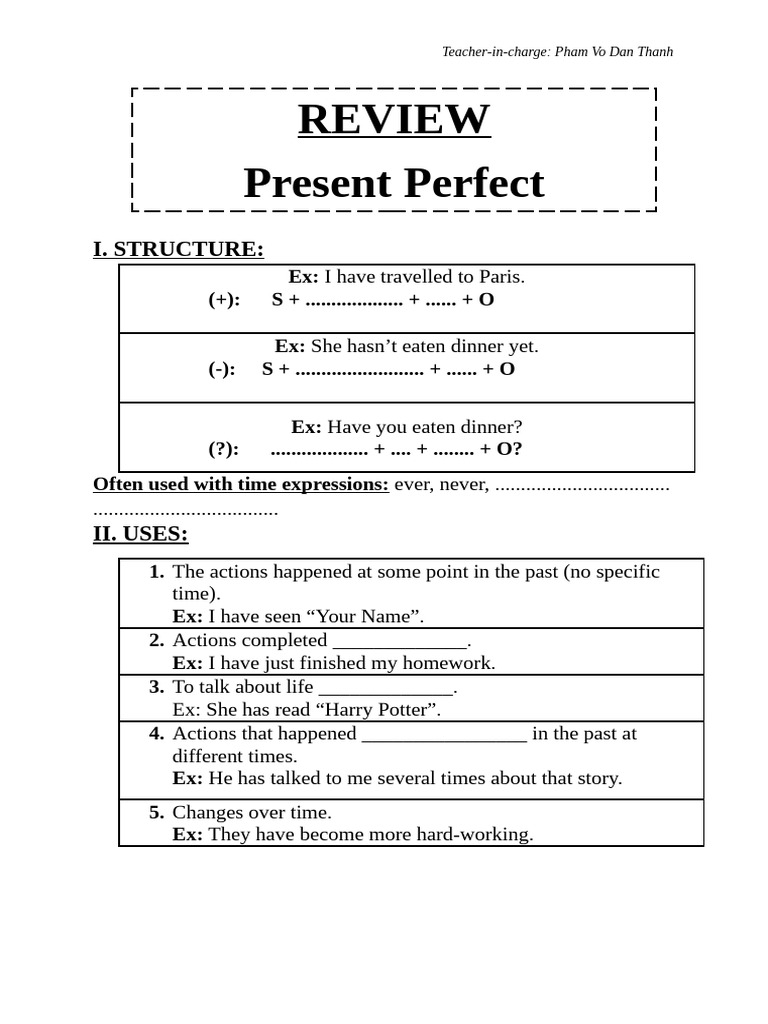 Handout Present Perfect | PDF