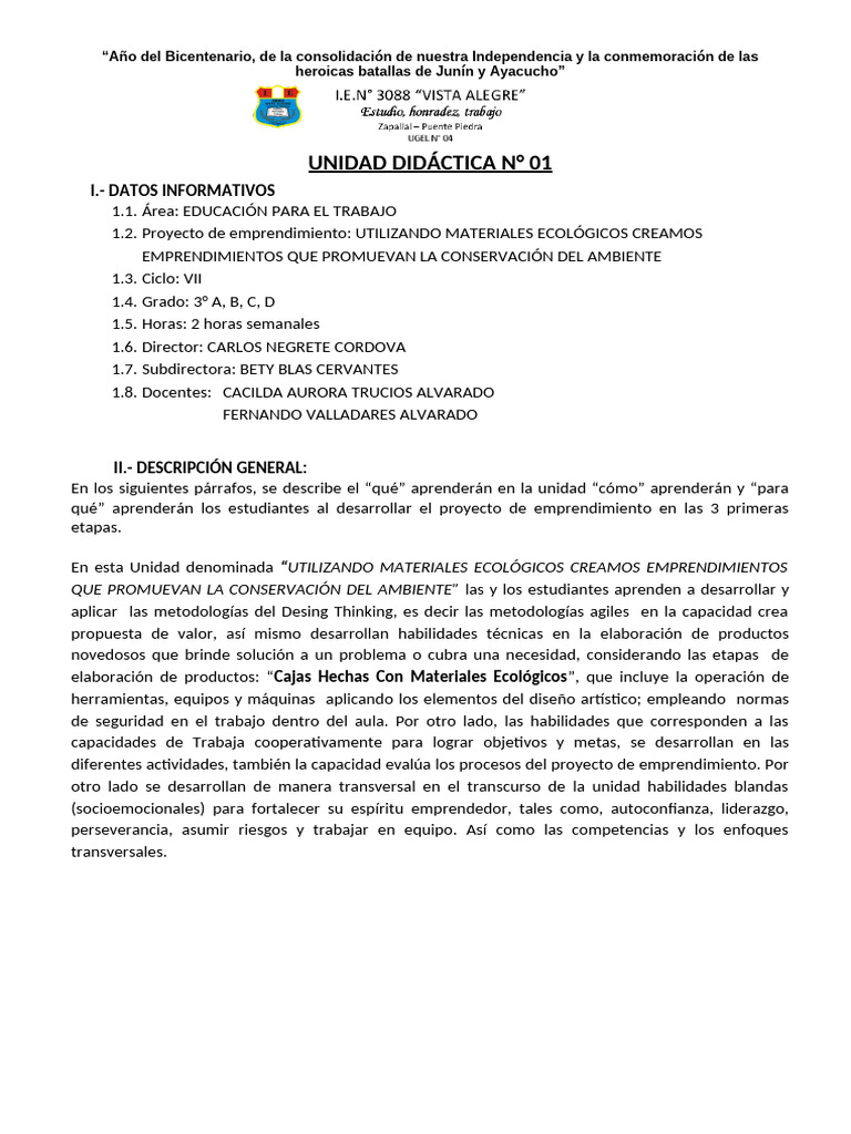 UNIDADES DIDACTICAS 3ro 2024 | PDF