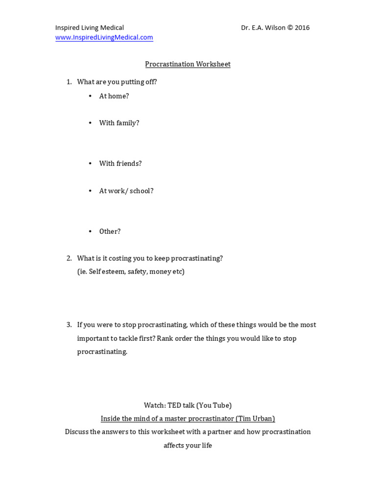 Procrastination Worksheet | PDF