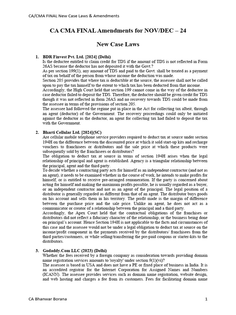CA/CMA Final Amendments & Case Laws 2024 | PDF | Law Of Agency | Domain ...
