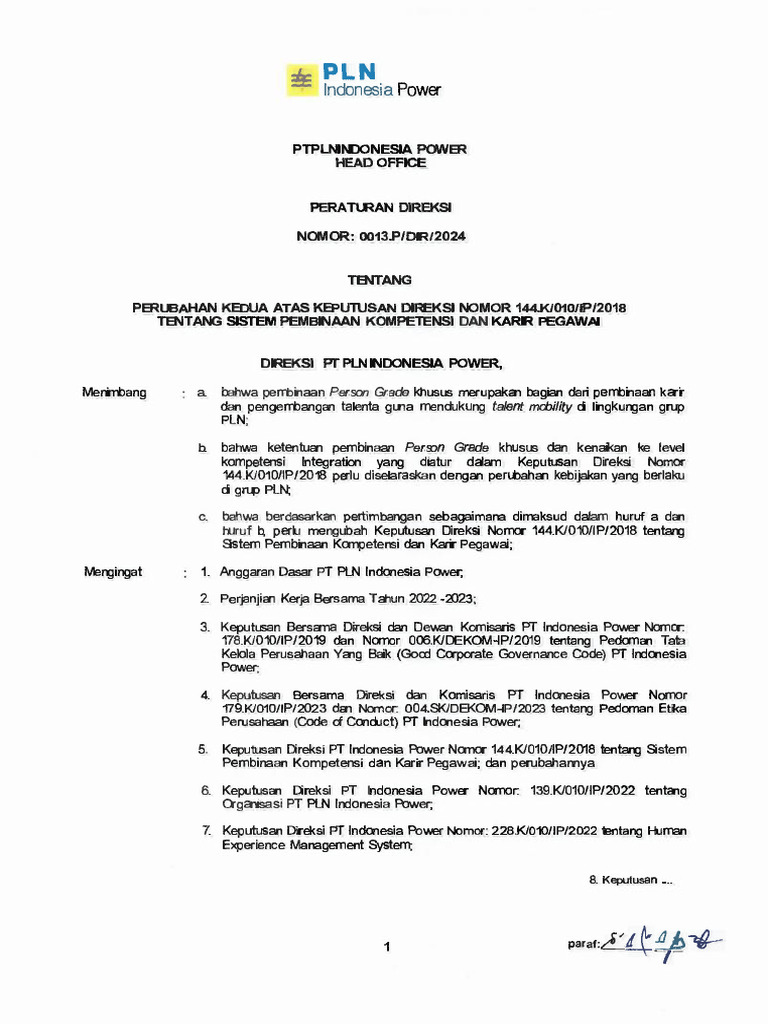 PERDIR No. 0013.p.dir.2024 Perubahan Kedua Atas Keputusan Direksi Nomor ...