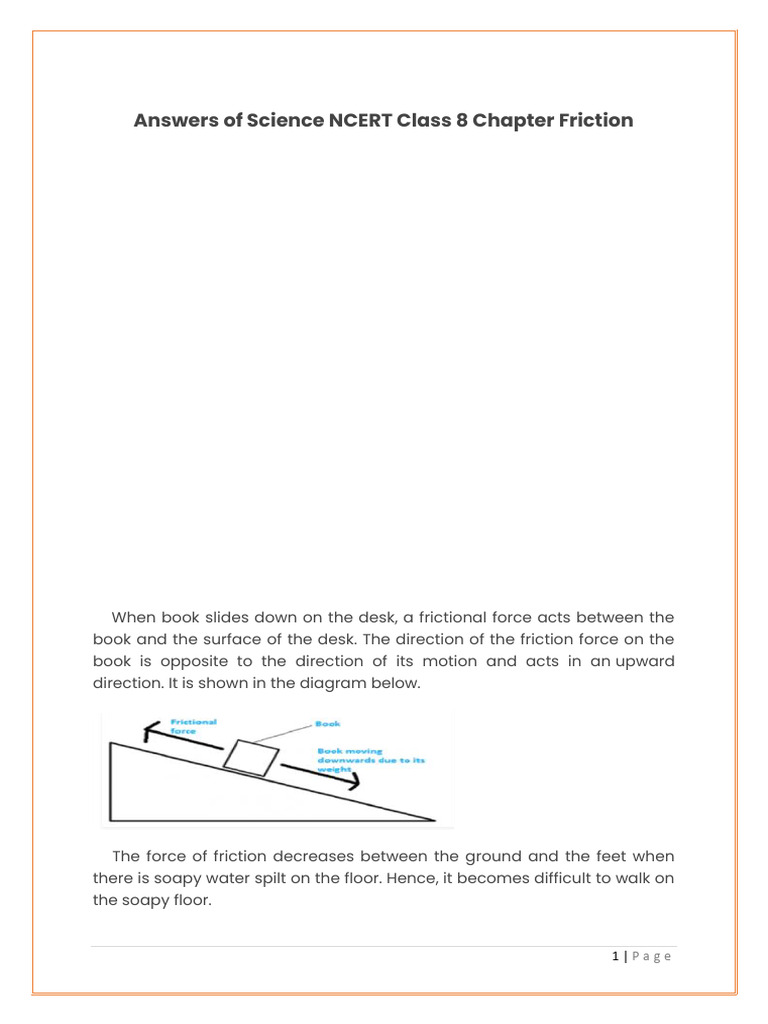 Class 8 Chapter Friction NCERT SOLUTION | PDF | Friction | Home & Garden